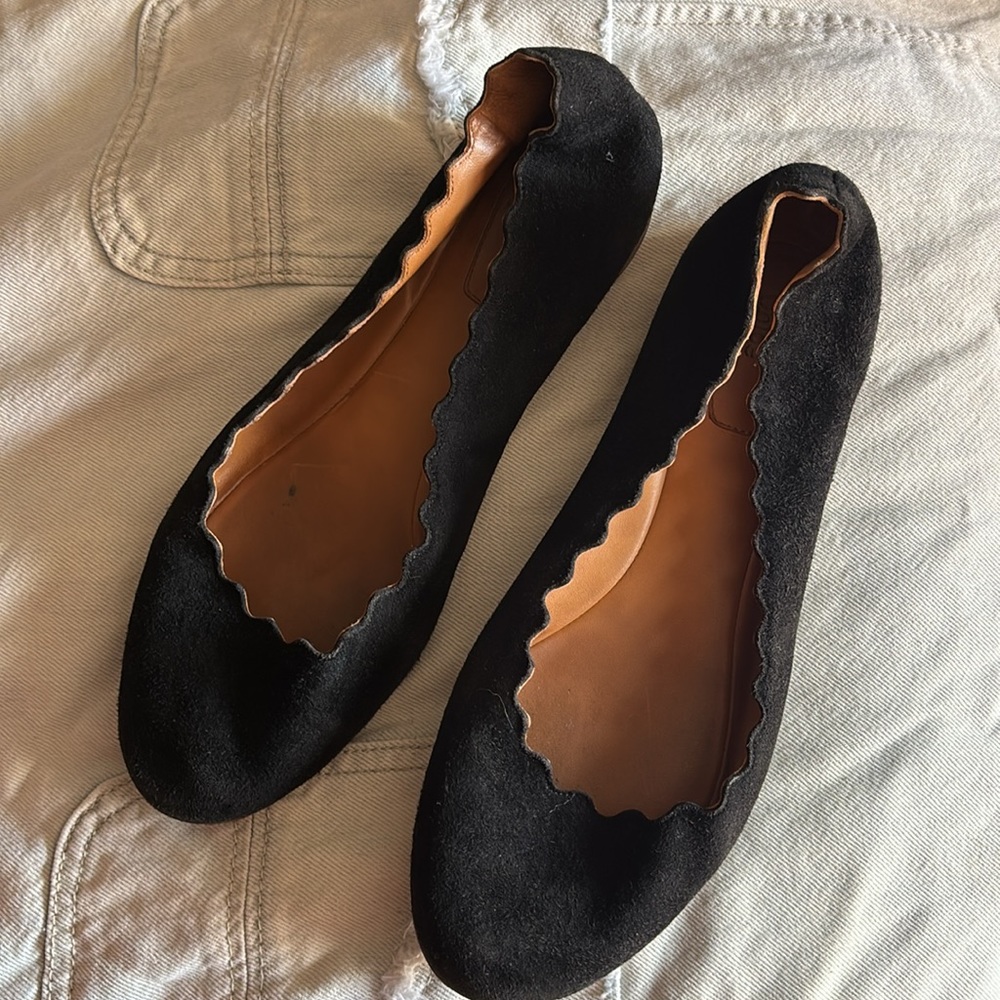 Chloe Lauren Ballerina Black Leather Suede Scalloped … - Gem